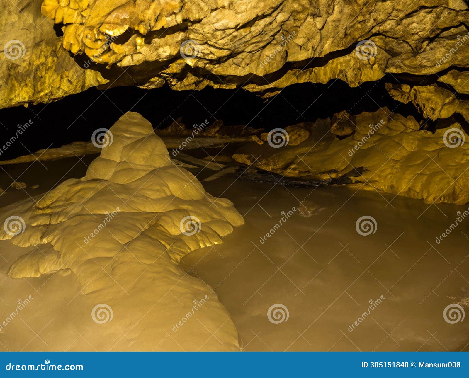 Gold cave in the mountain stock illustration. Illustration of water ...