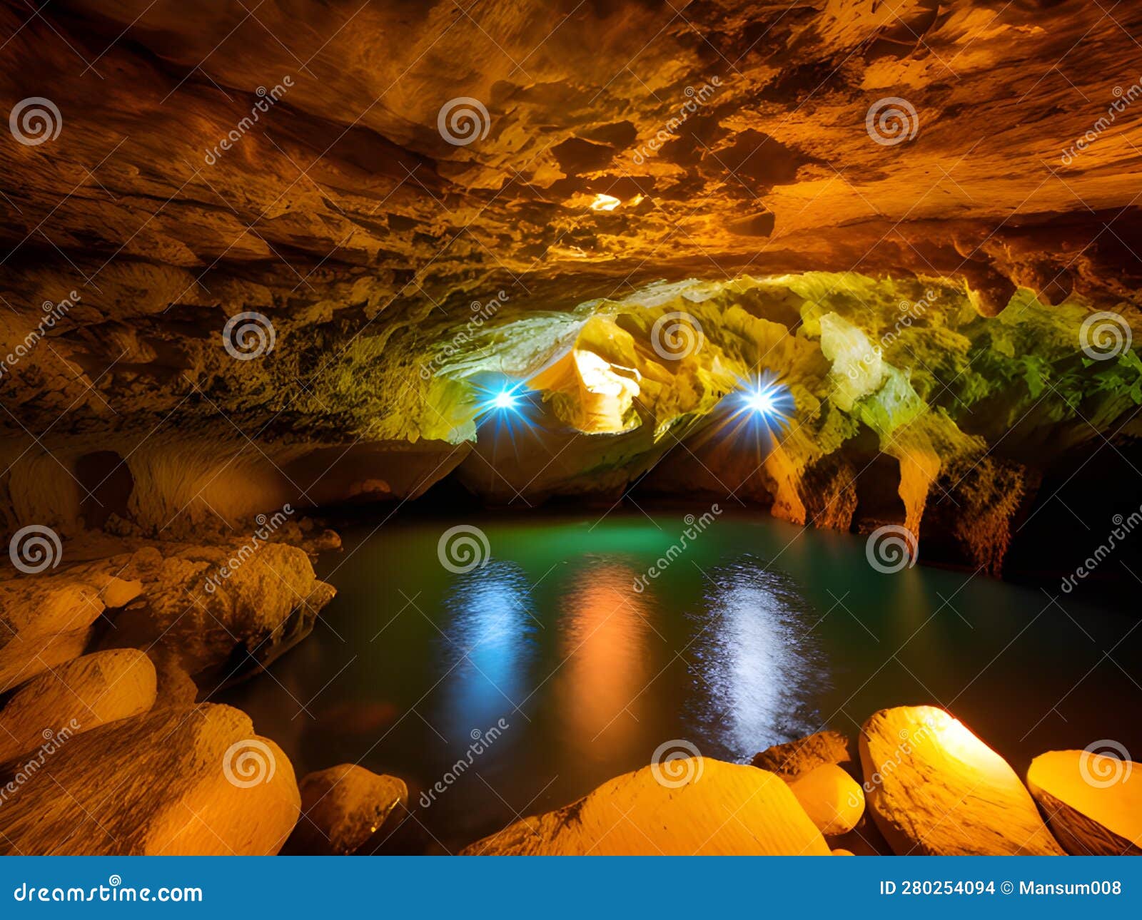 Gold Cave in the Mountain, Ai Generated Stock Illustration ...