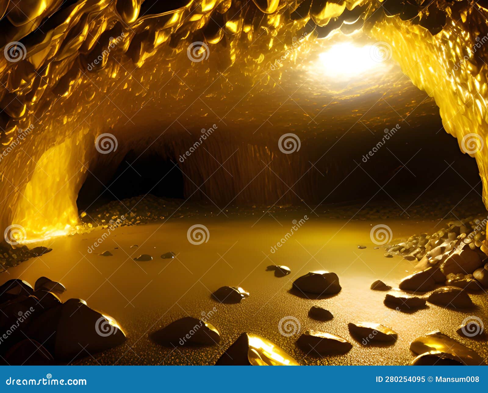 Gold Cave in the Mountain, Ai Generated Stock Illustration ...