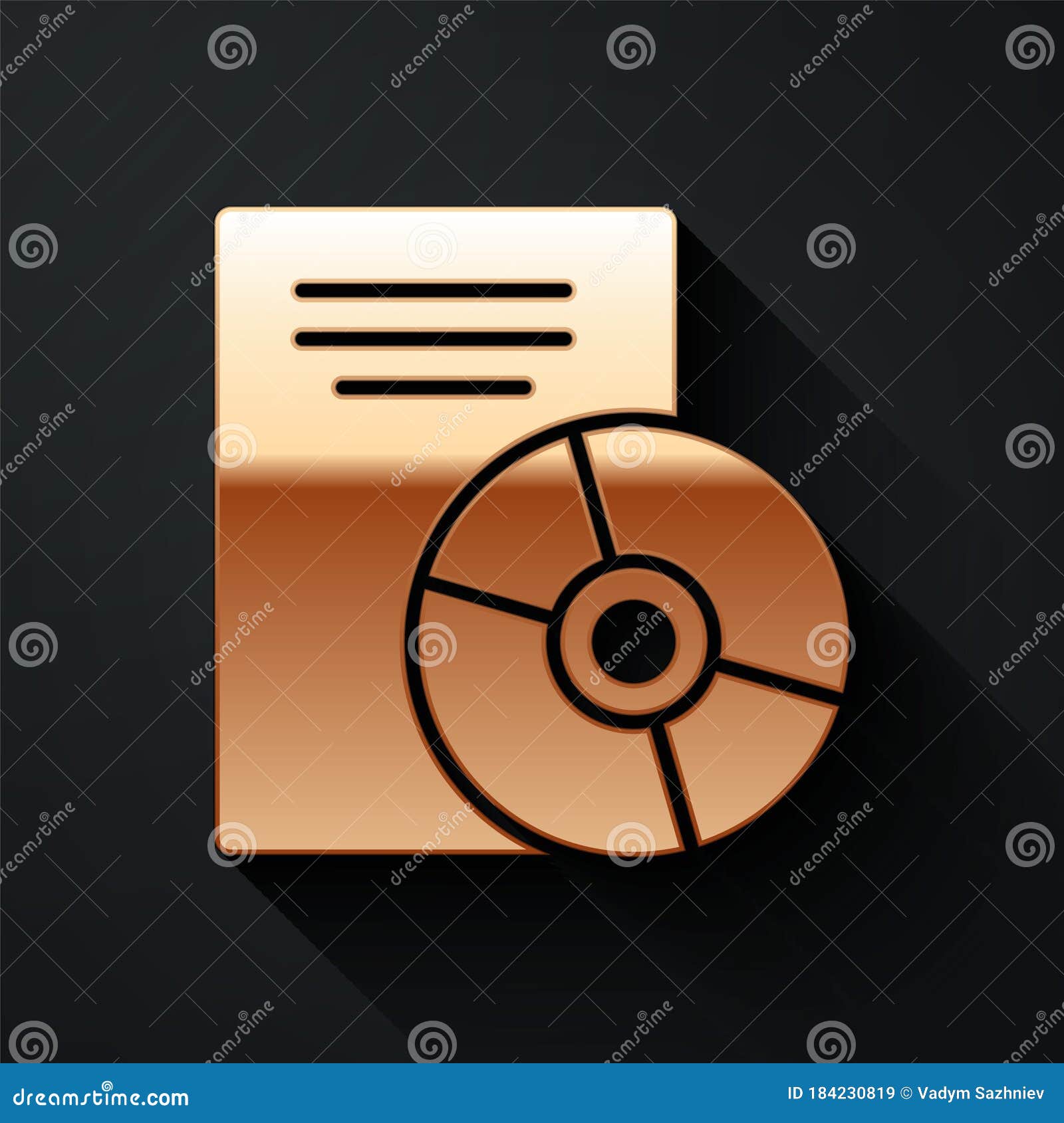 Gold CD or DVD Disk Icon Isolated on Black Background. Compact Disc ...