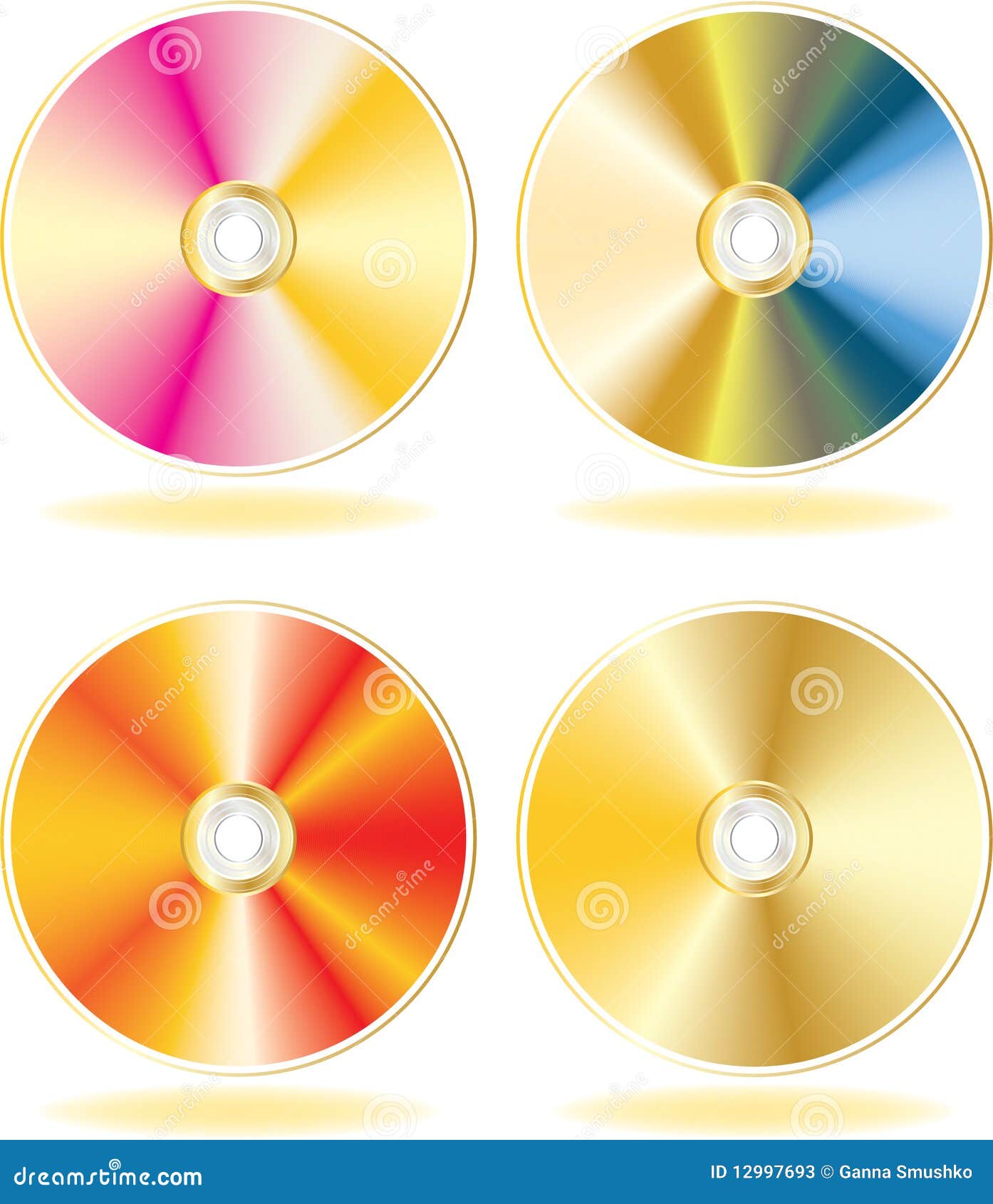 Gold CD, DVD disks set. stock vector. Illustration of computer - 12997693
