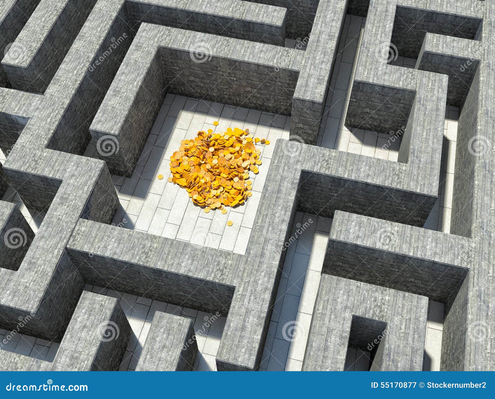 Gold in the Center of the Stone Labyrinth Stock Illustration ...