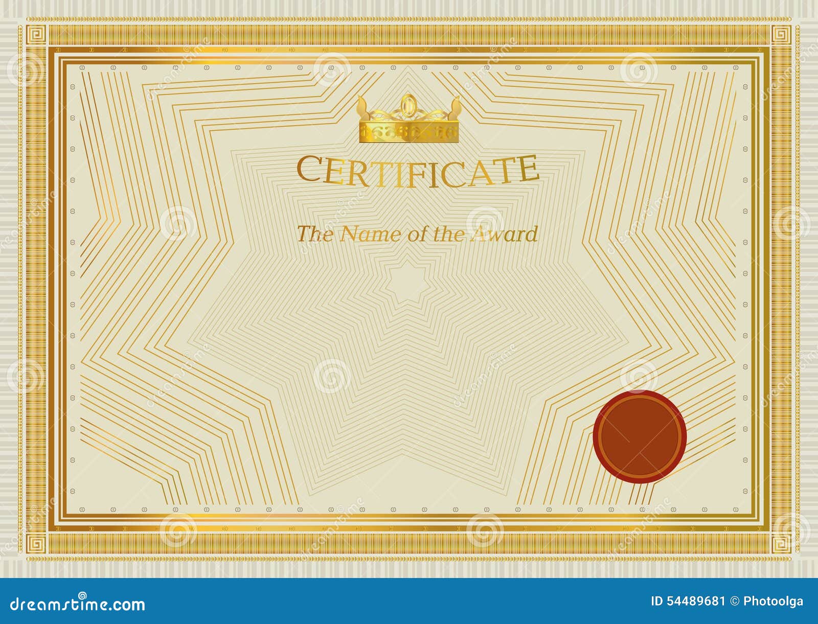 Gold Certificate. Teplate. Gold Border. Official Certificate Stock ...