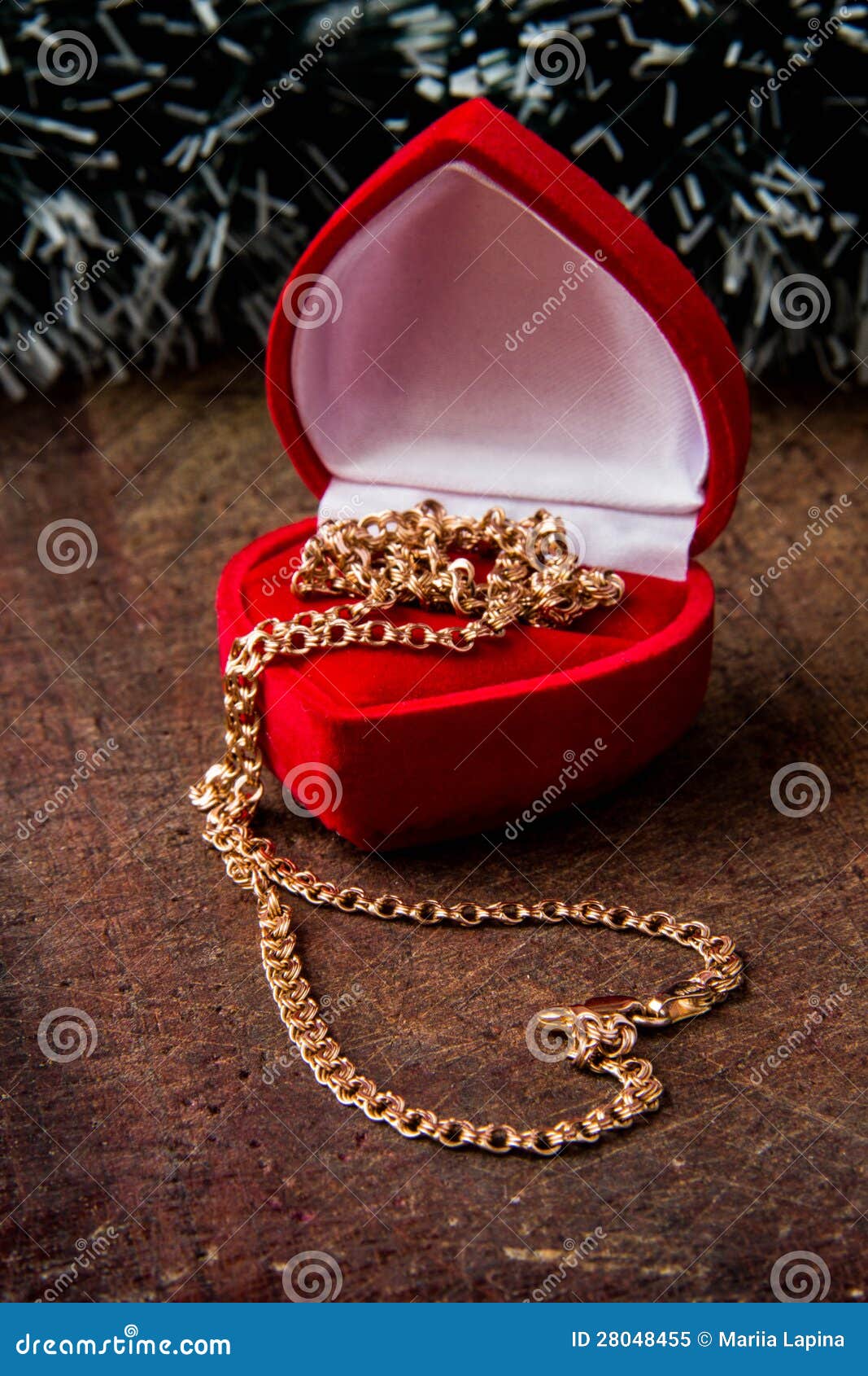 Gold chain in box stock image. Image of present, beauty - 28048455