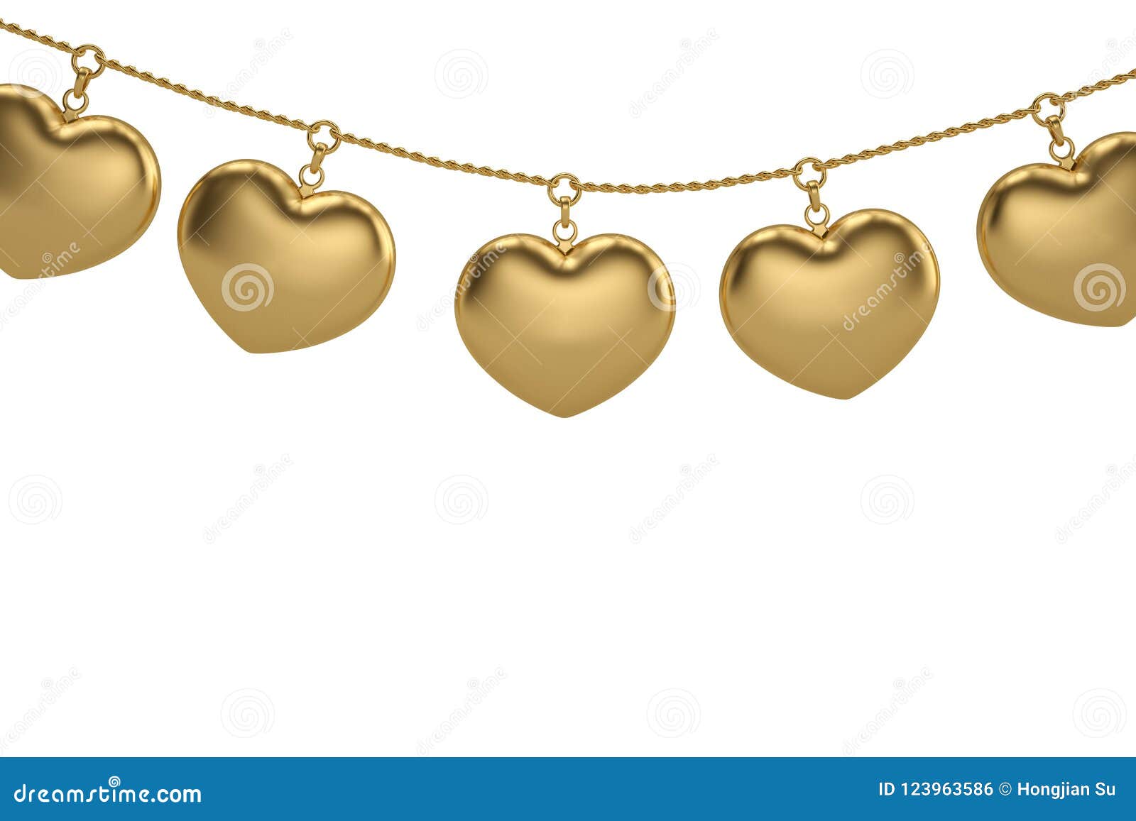 Gold Chain with Hearts on White Background.3D Illustration. Stock ...