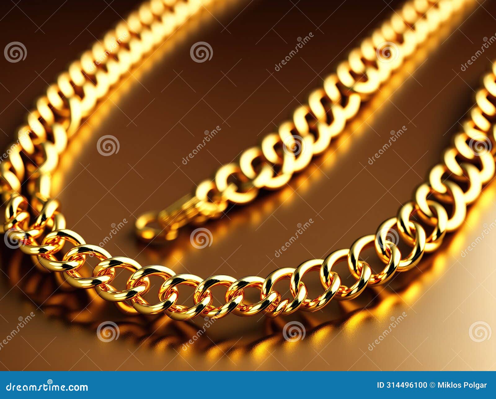 A Gold Chain with a Large, Curved Link in the Center. Stock Photo ...