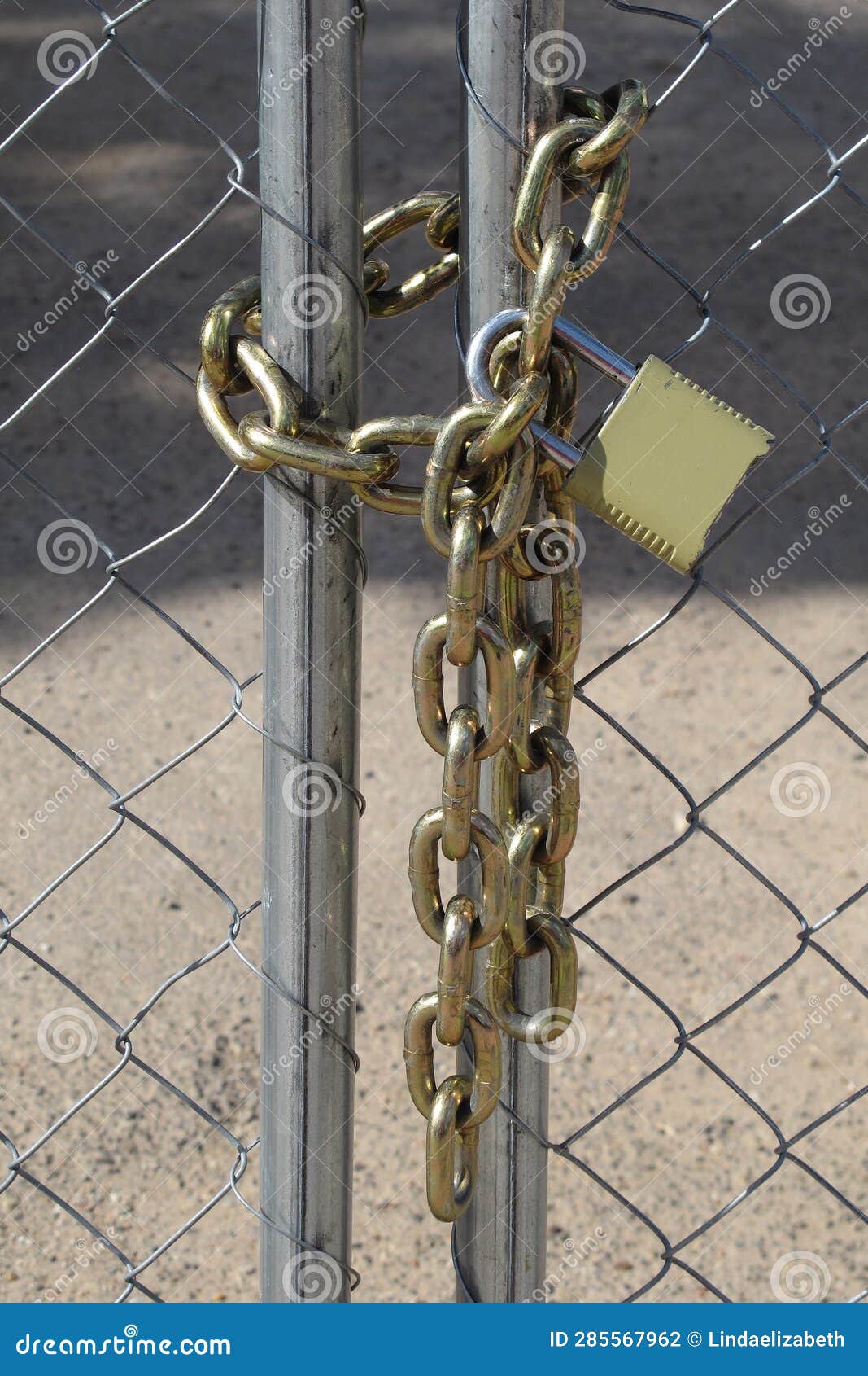 Gold Chain and Lock on Chain Link Fence Stock Photo - Image of daytime ...
