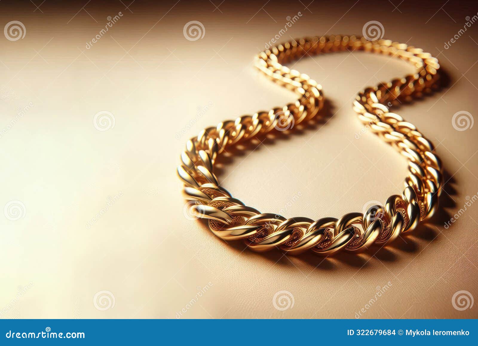 A Gold Chain Lying on a Clean Surface. Space for Text. Stock Photo ...