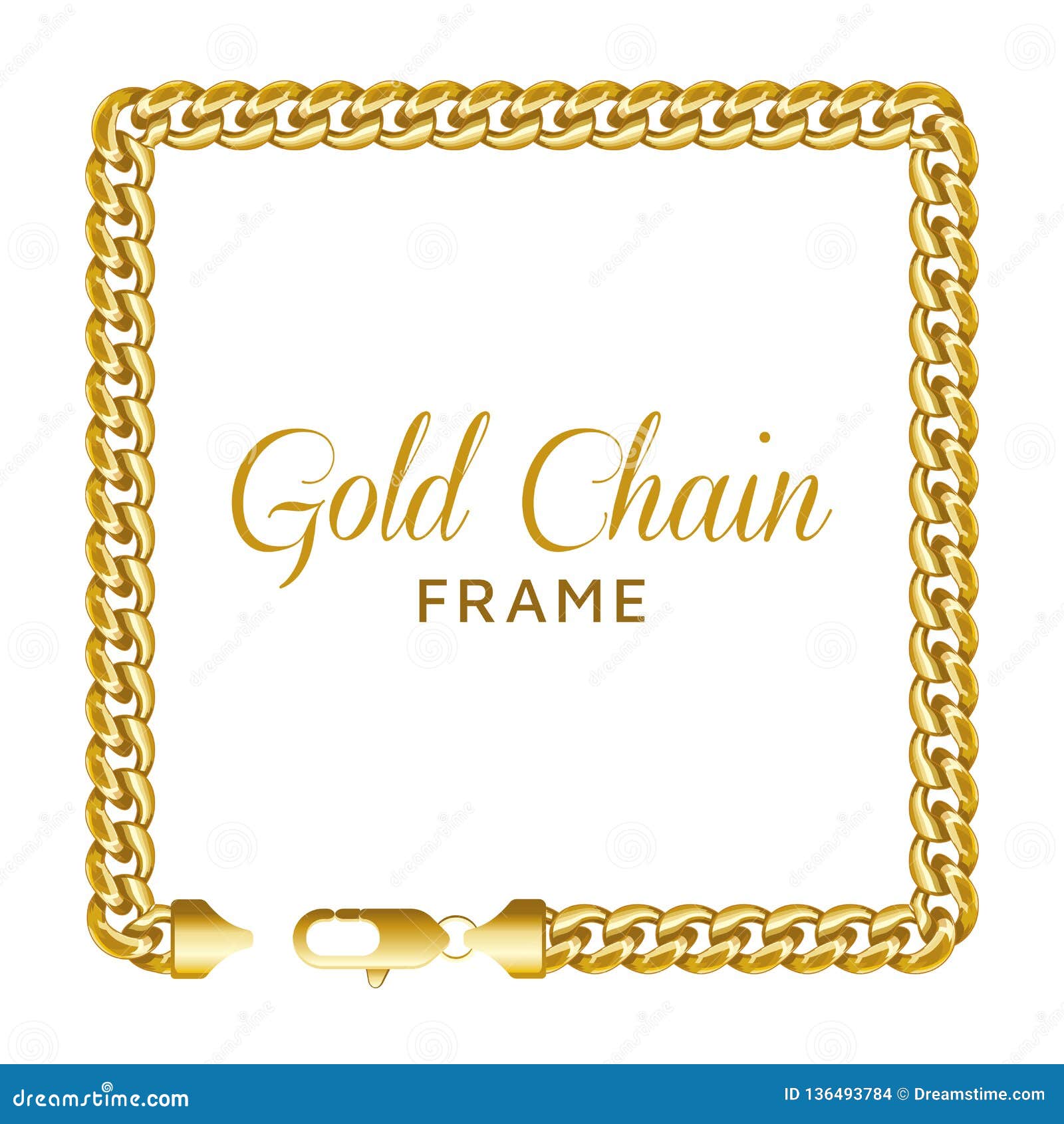 Gold Chain Square Border Frame. Rectangle Wreath Shape Stock Vector ...