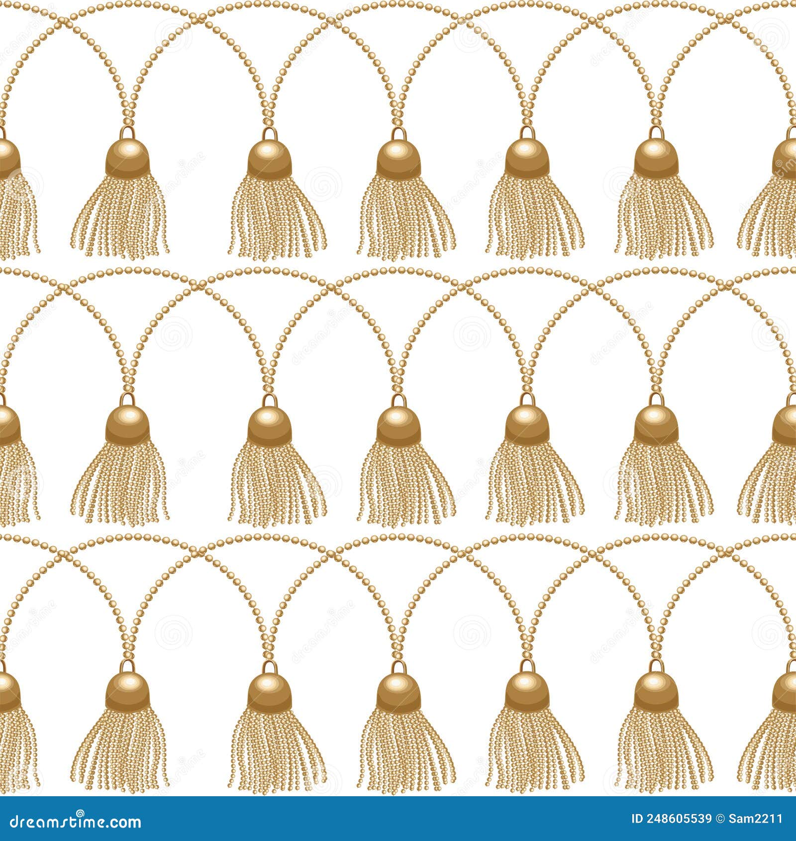 Gold Chain With Tassel Seamless On White Background Fashion