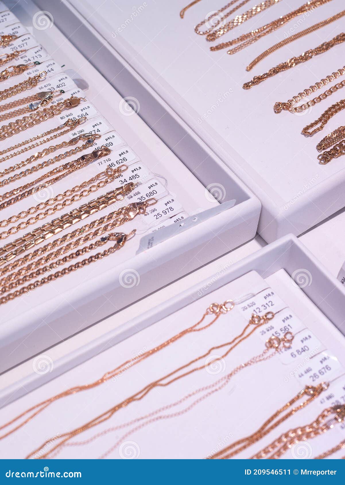 Gold Chains and Bracelets on Jewelry Display Stock Image - Image of ...