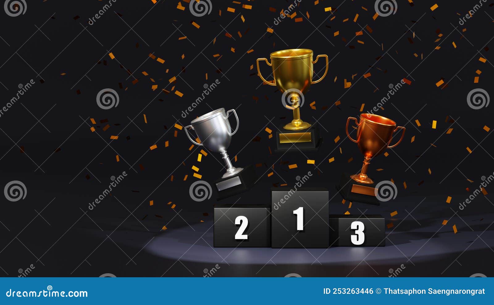 Gold Champion Trophy on Winner 1, 2, 3 Podium, Stage for the First ...