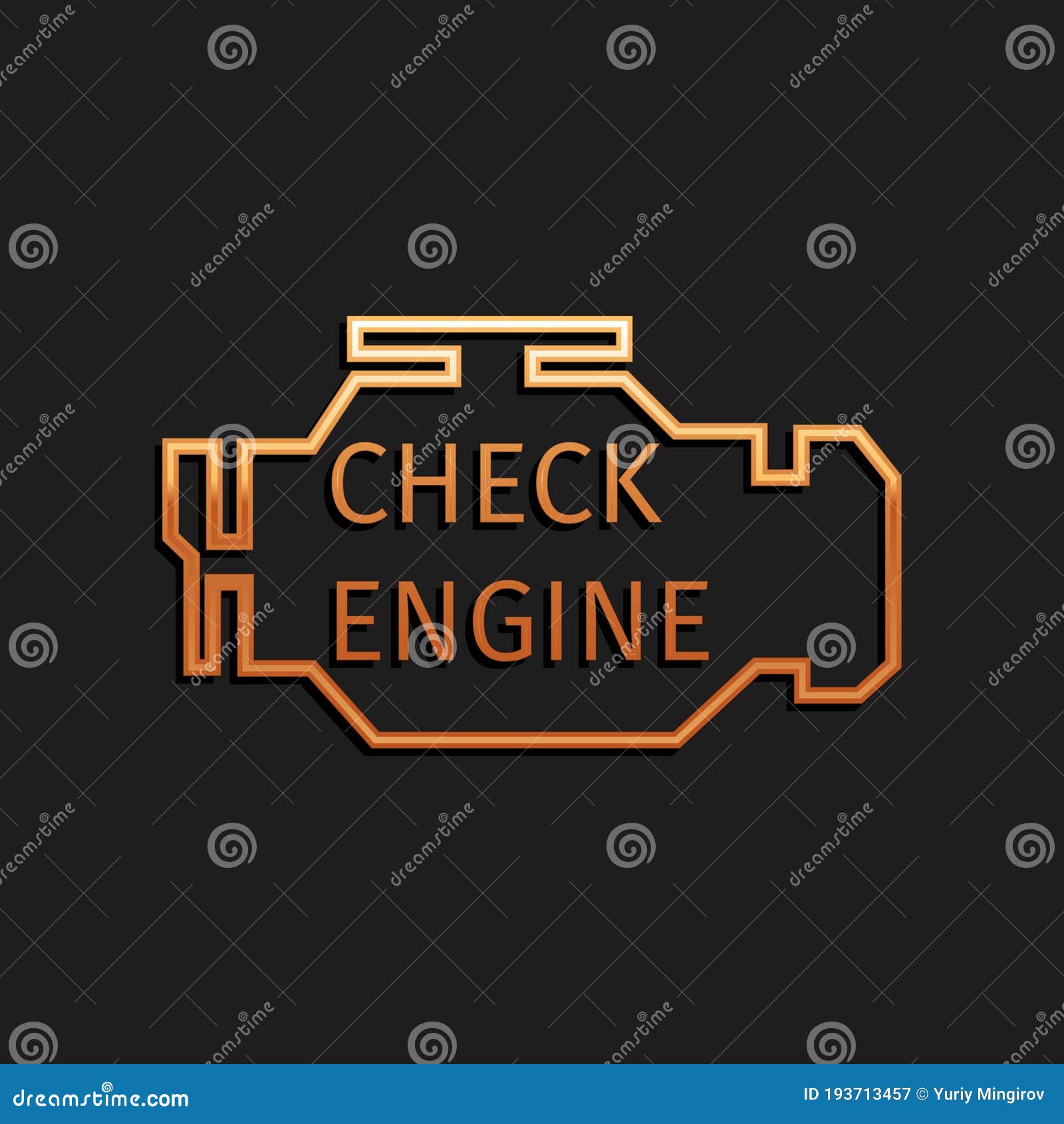 Gold Check Engine Icon Isolated on Black Background. Long Shadow Style ...