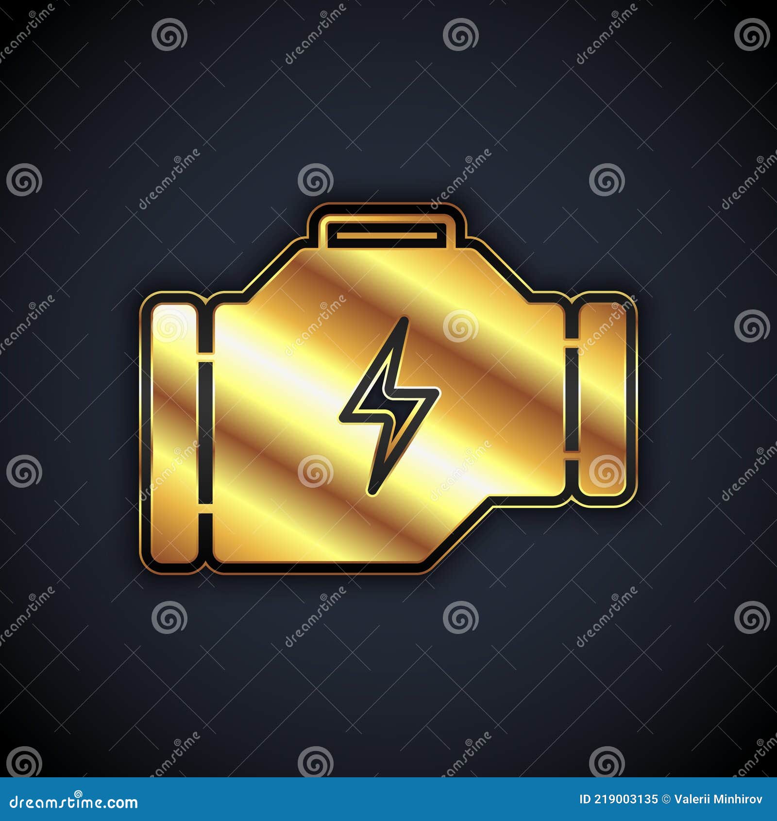 Gold Check Engine Icon Isolated on Black Background. Vector Stock ...