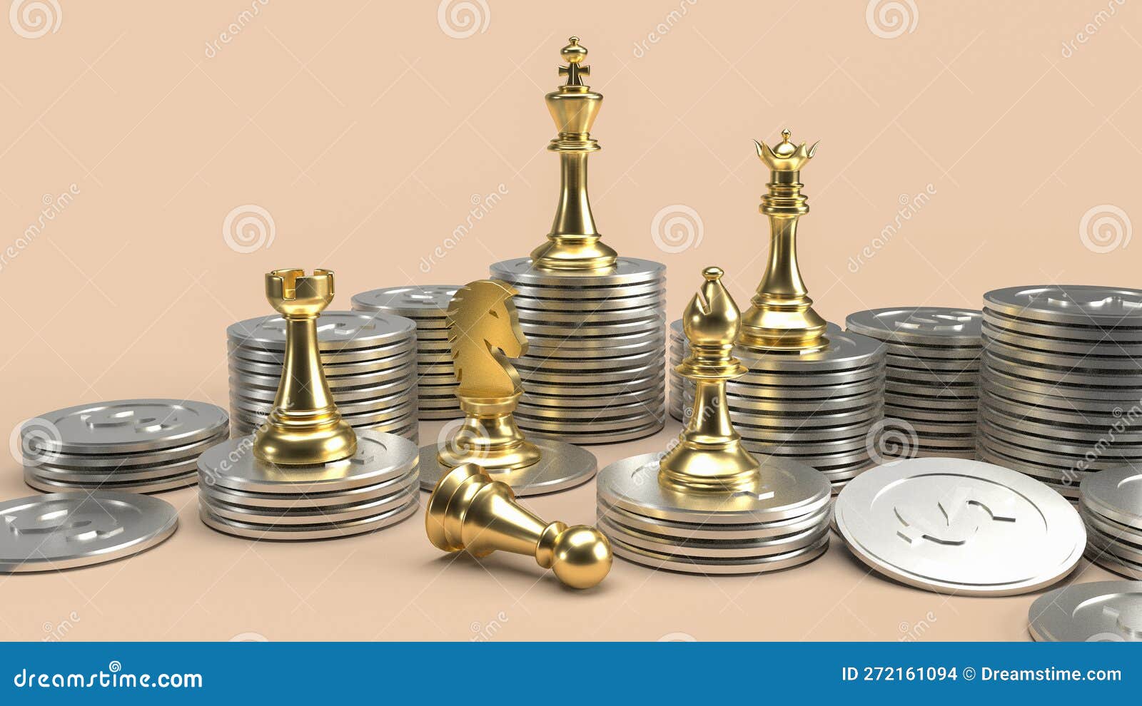 Gold Chess and Coins for Business Concept 3d Rendering Stock ...