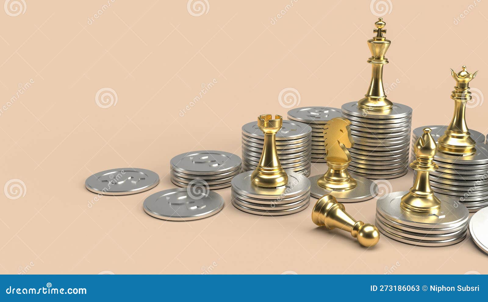 Gold Chess and Coins for Business Concept 3d Rendering Stock ...