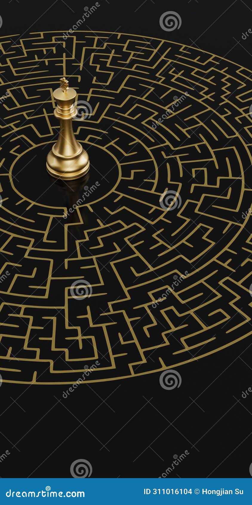 Gold Chess King and Maze on Black Background. 3D Illustration Stock ...
