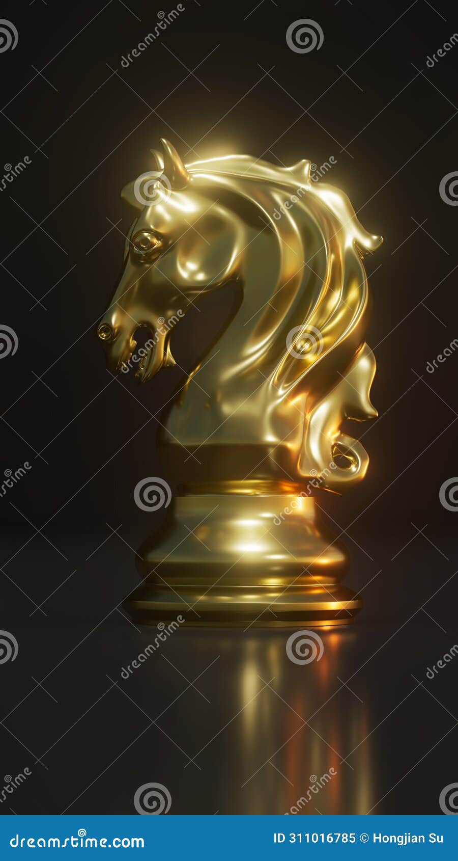 Gold Chess Knight on Black Background.3D Illustration Stock Image ...