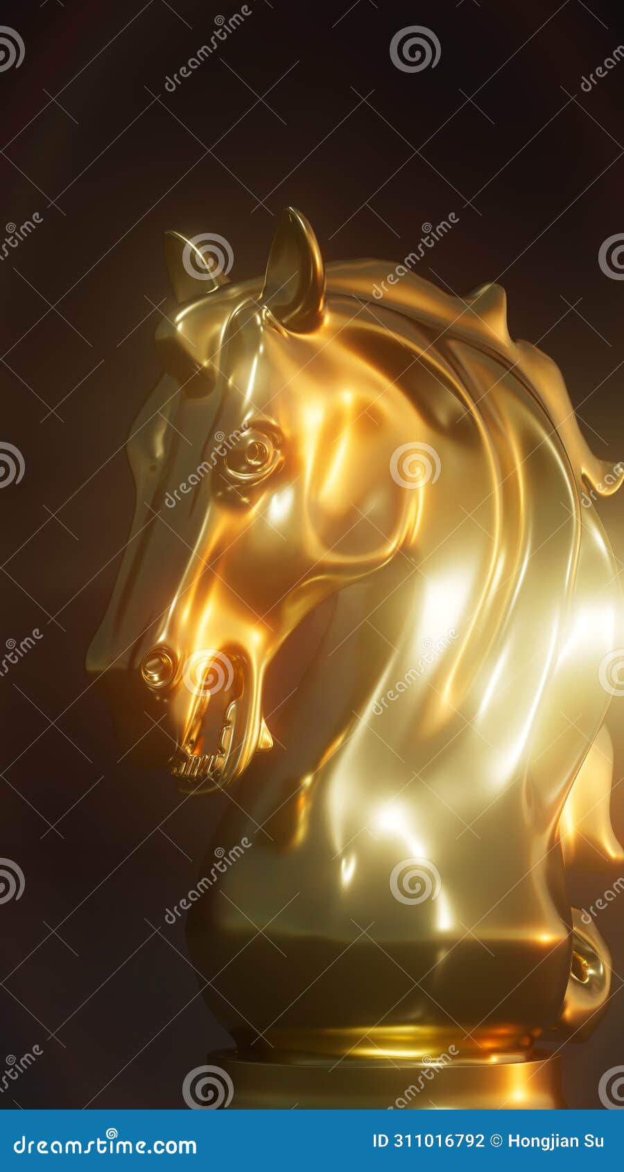 Gold Chess Knight on Black Background.3D Illustration Stock Photo ...