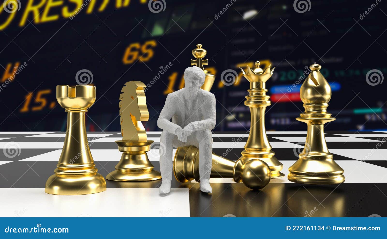 Gold Chess and Man for Business Concept 3d Rendering Stock Illustration ...
