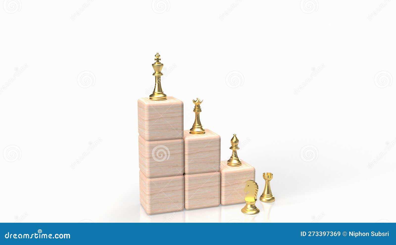 The Gold Chess on Stair Wood Cube on White Background 3d Rendering ...