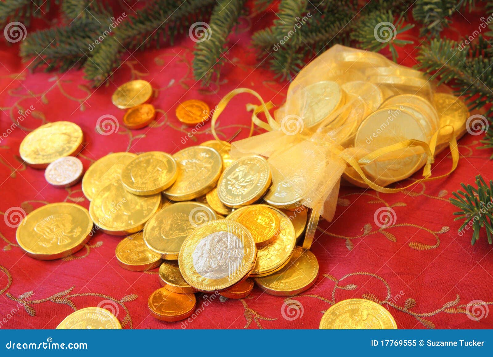 Gold Chocolate Coins for a Christmas Gift Stock Image - Image of ...