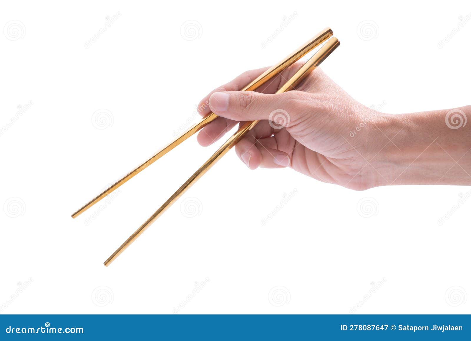 Gold Chopsticks in Hand on White Stock Image - Image of stick ...