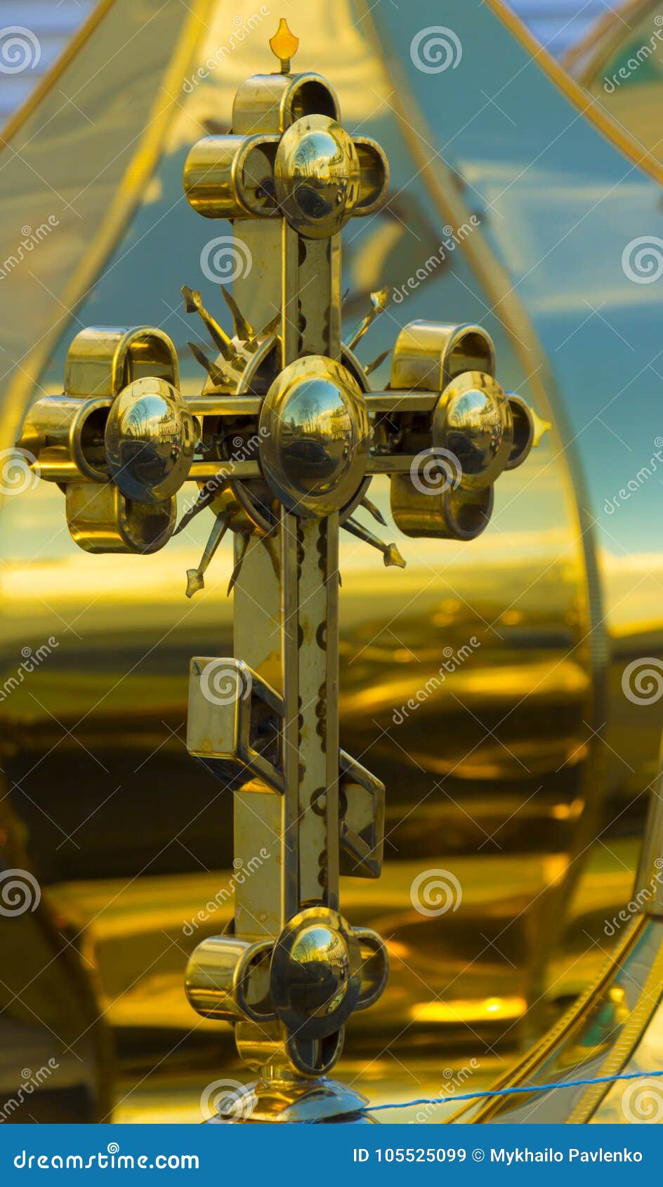 Gold Christian Cross on a Background of Blue Sky Stock Image - Image of ...