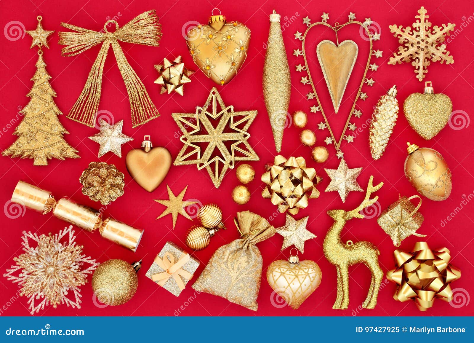 Gold Christmas Bauble Decorations Stock Image - Image of reindeer ...