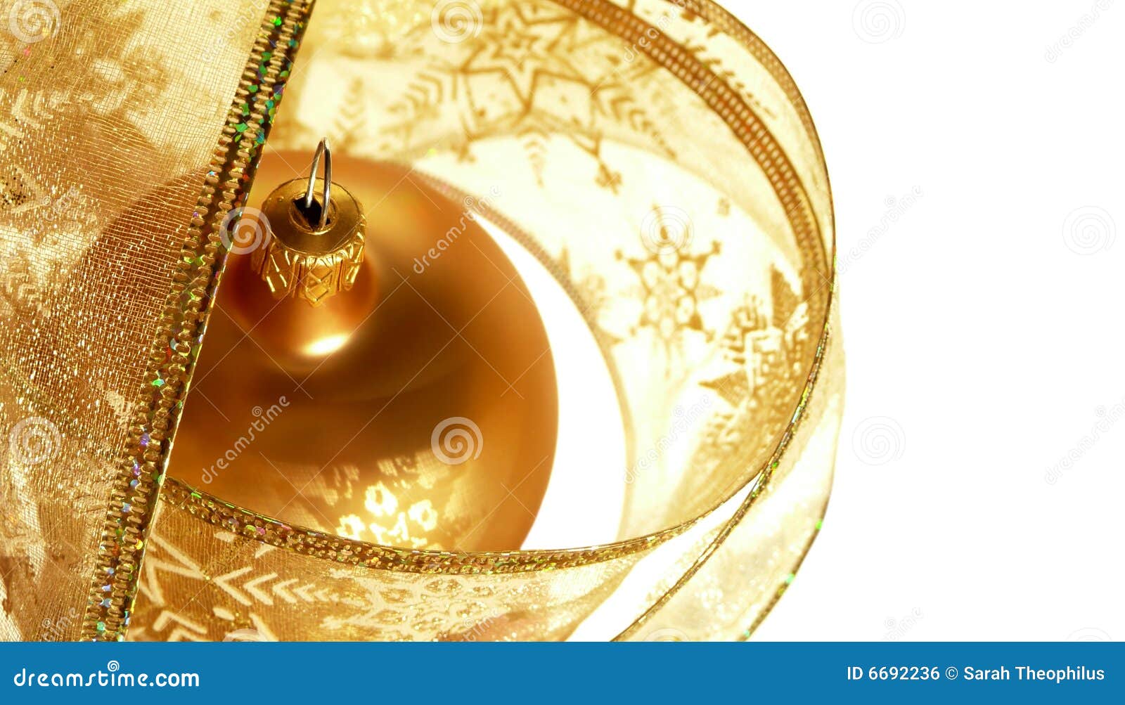 Gold Christmas Bauble in Ribbon Stock Photo - Image of celebration ...