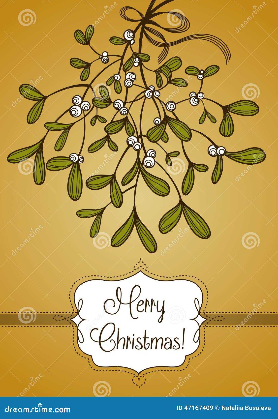 Gold Christmas Card with Branch of Mistletoe Stock Vector ...