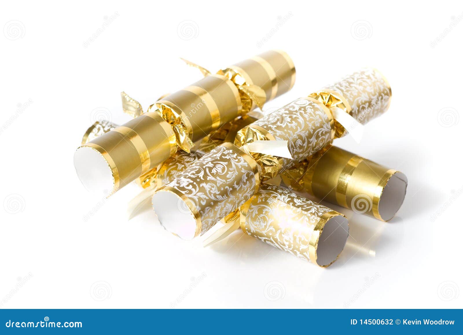 Gold Christmas Crackerrs Isolated on White Stock Photo - Image of ...