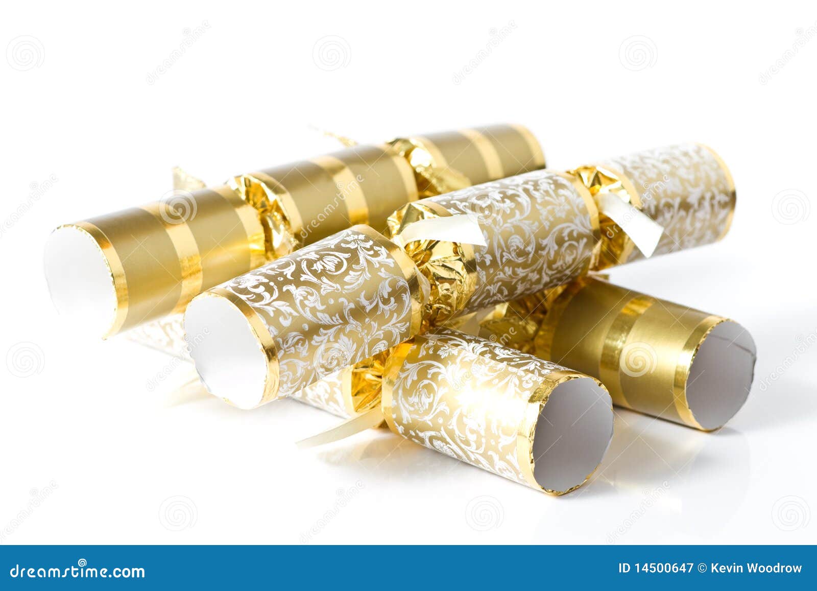 Gold Christmas Crackerrs Isolated on White Stock Image - Image of ...