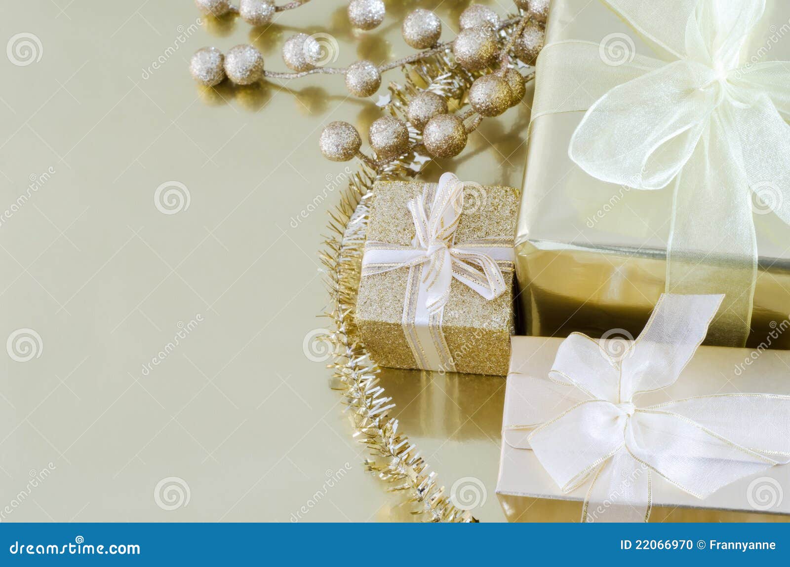 Gold Christmas Gifts stock photo. Image of foil, copy - 22066970