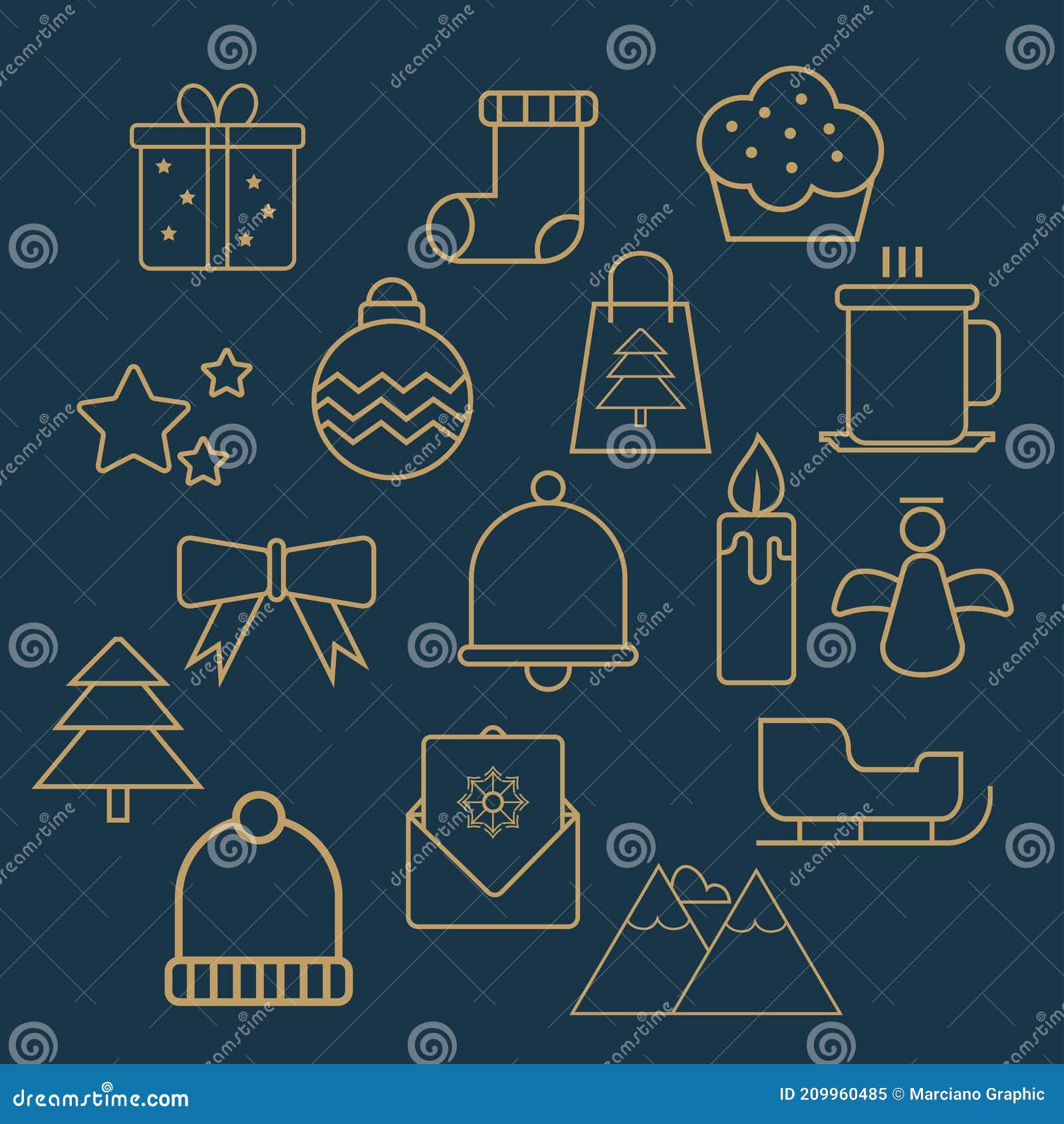 Gold Christmas Icons Elements Stock Vector - Illustration of decorative ...