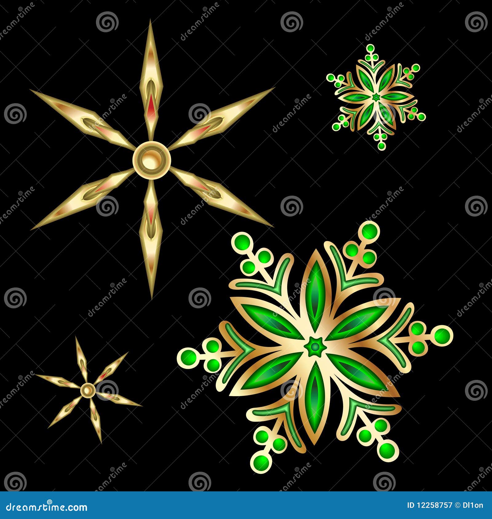 Gold Christmas Satr and Snoflake. Stock Vector - Illustration of xmas ...