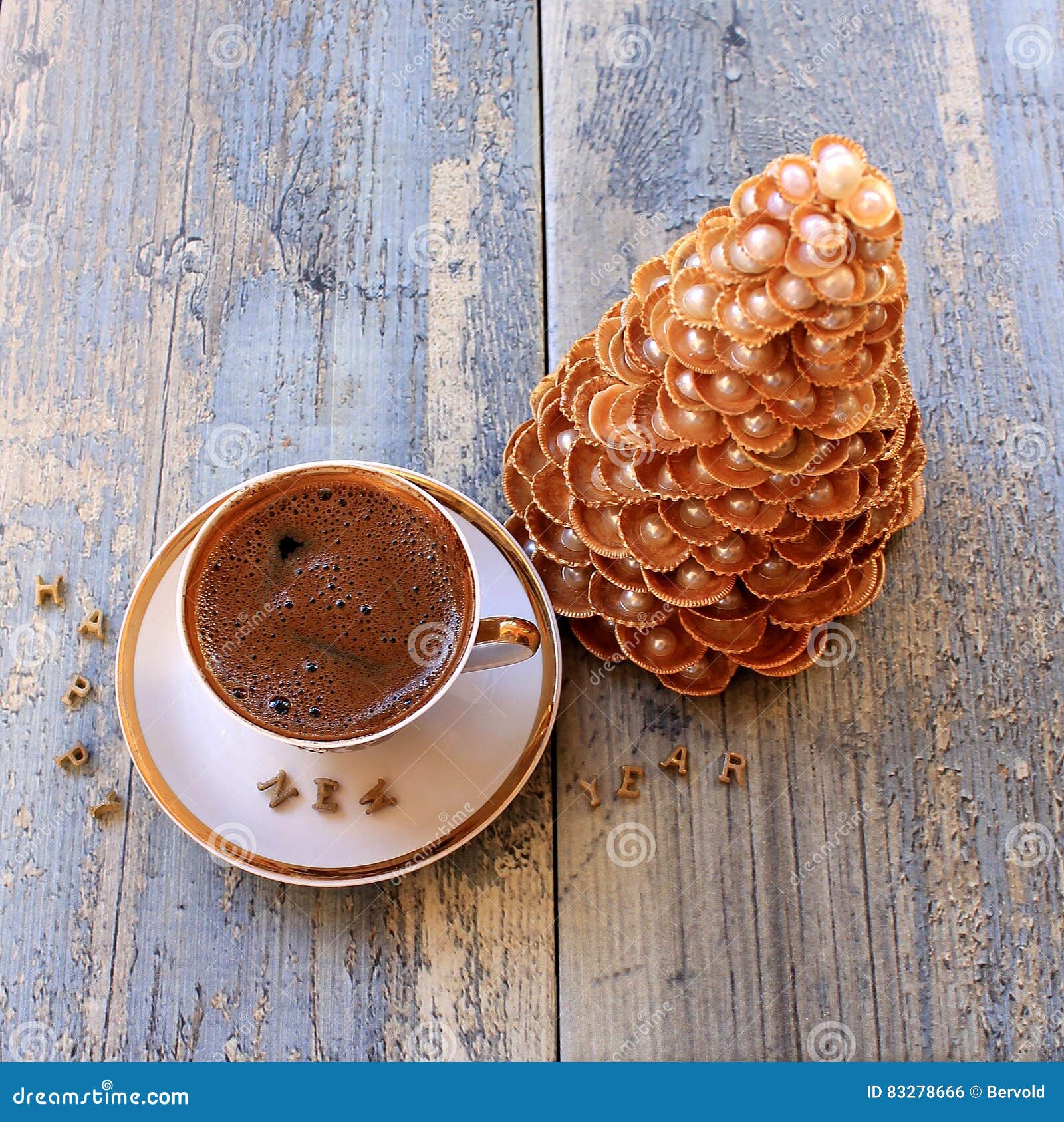 Gold Christmas Tree Made of Shells and Coffee Stock Photo - Image of ...
