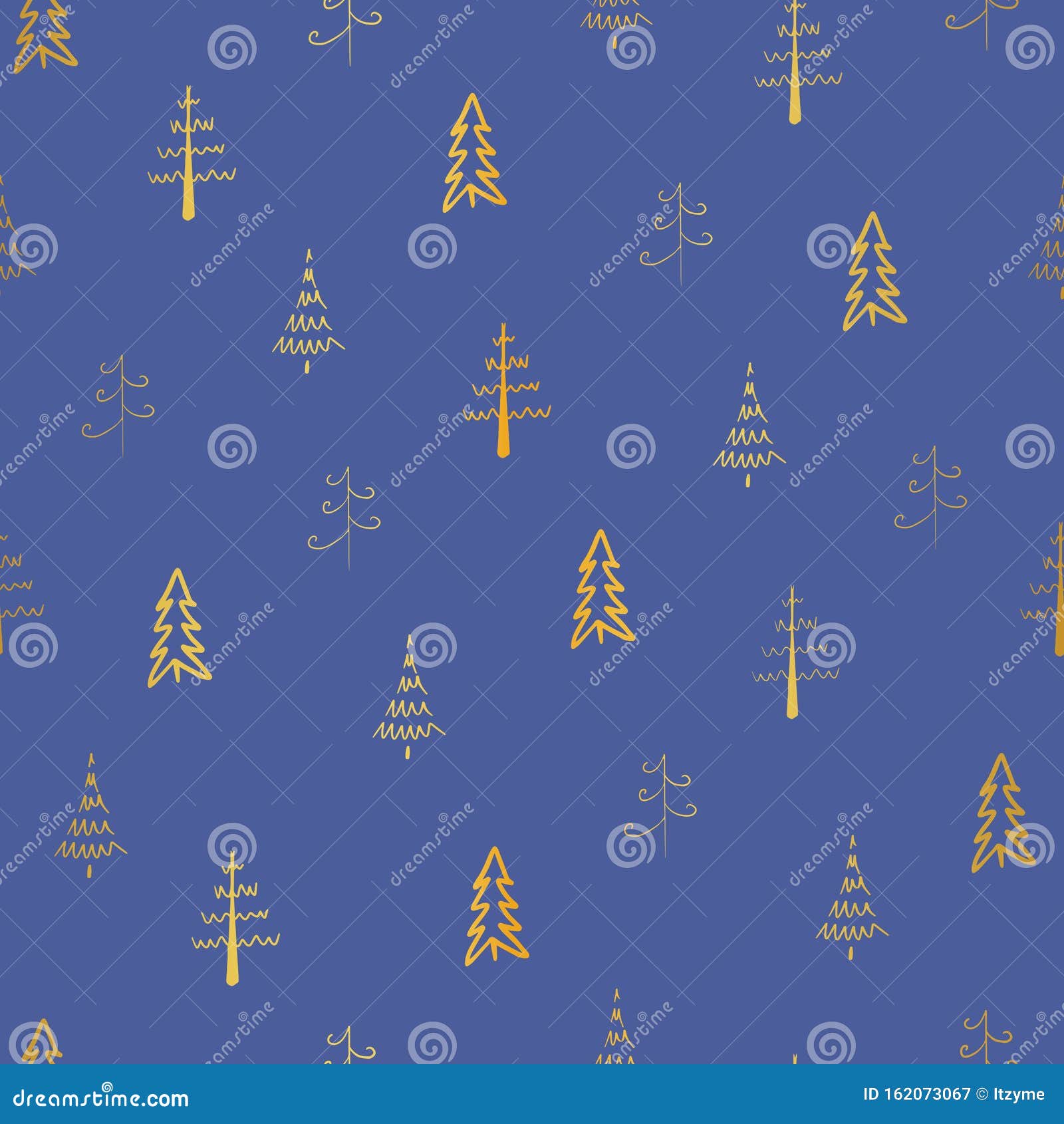 Gold Christmas Trees on Blue Background. Vector Seamless, Repeat ...