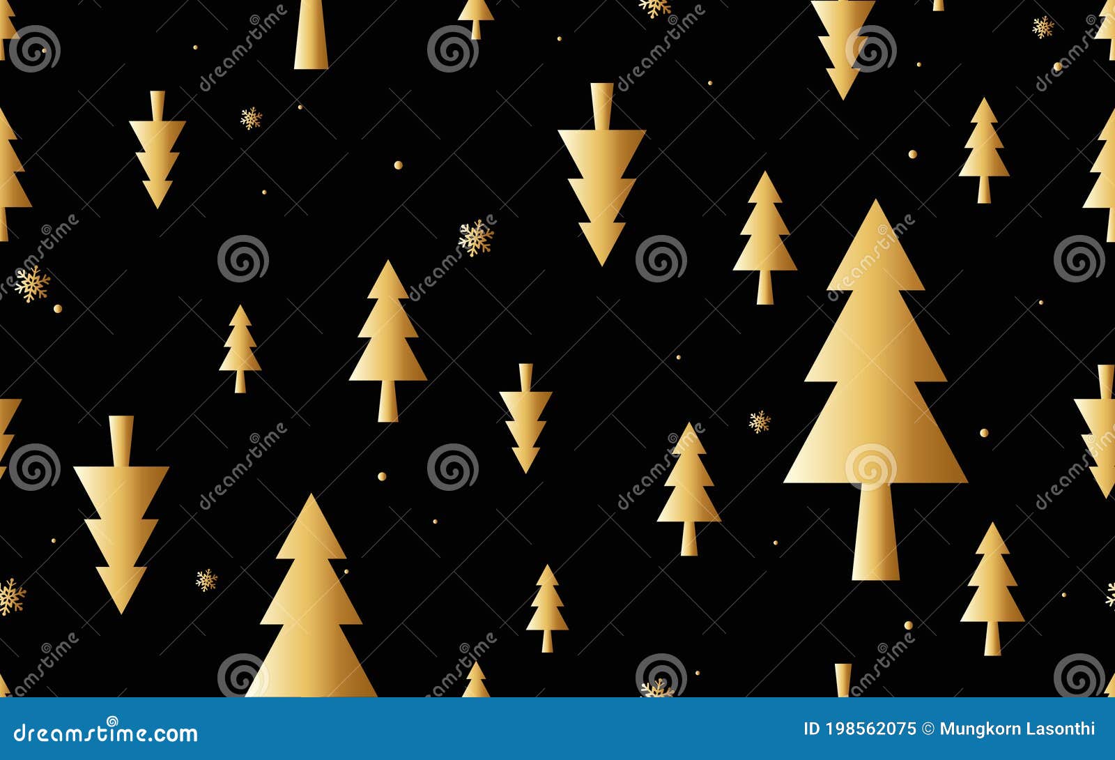 Gold Christmas Trees Minimal Composition Seamless Pattern. Vector ...