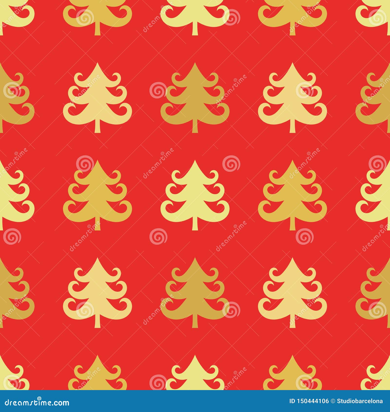 Gold Christmas Trees Pattern on Red Background Stock Vector ...