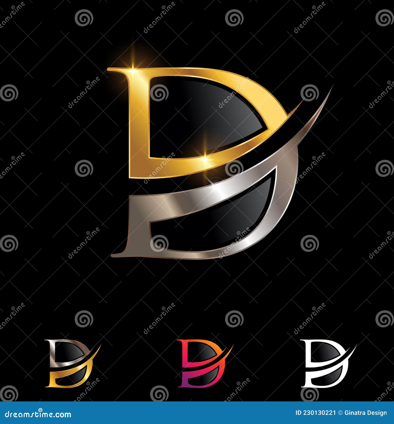 Gold and Chrome Monogram Letter D Stock Vector - Illustration of luxury ...