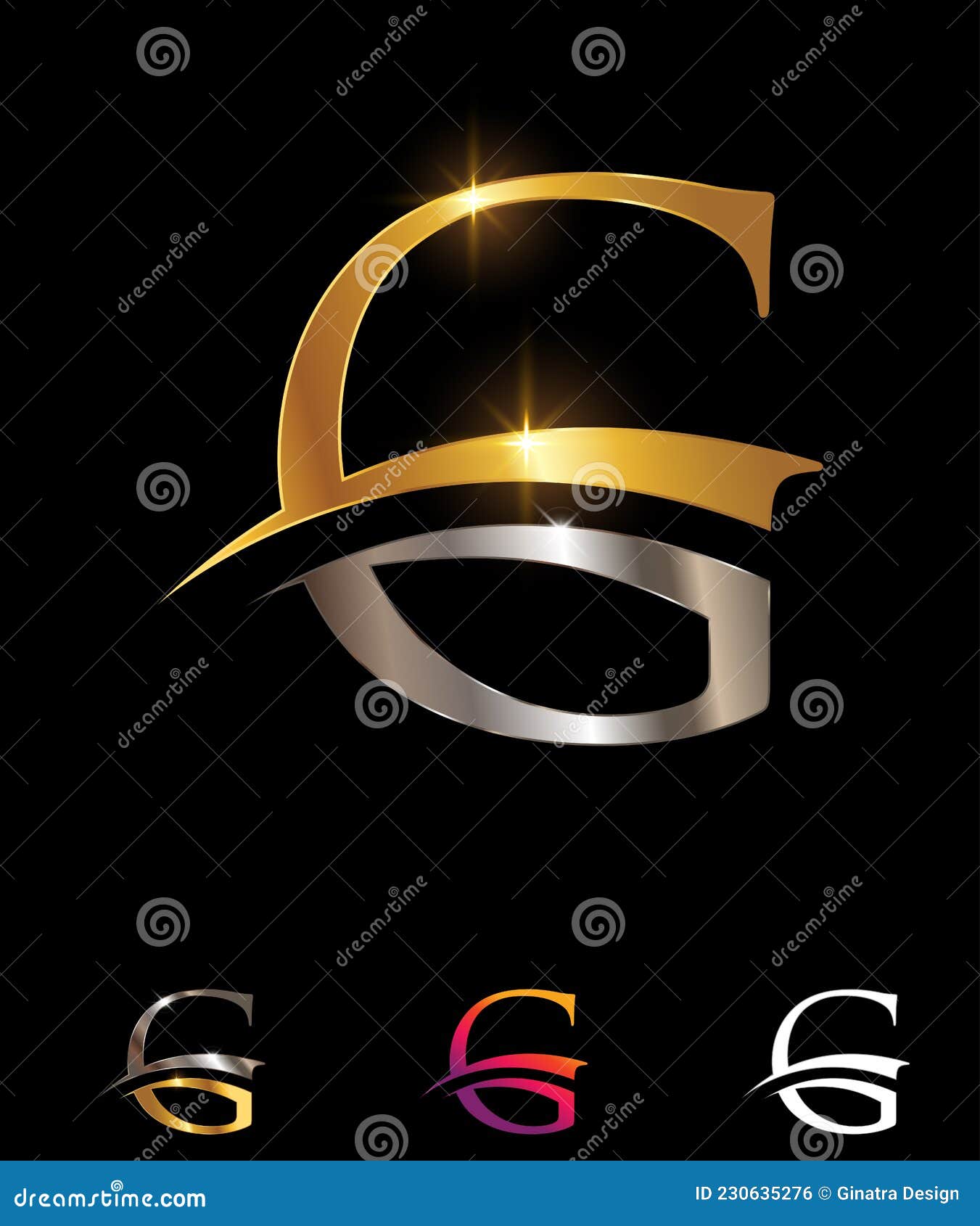 Gold and Chrome Monogram Letter G Stock Vector - Illustration of font ...