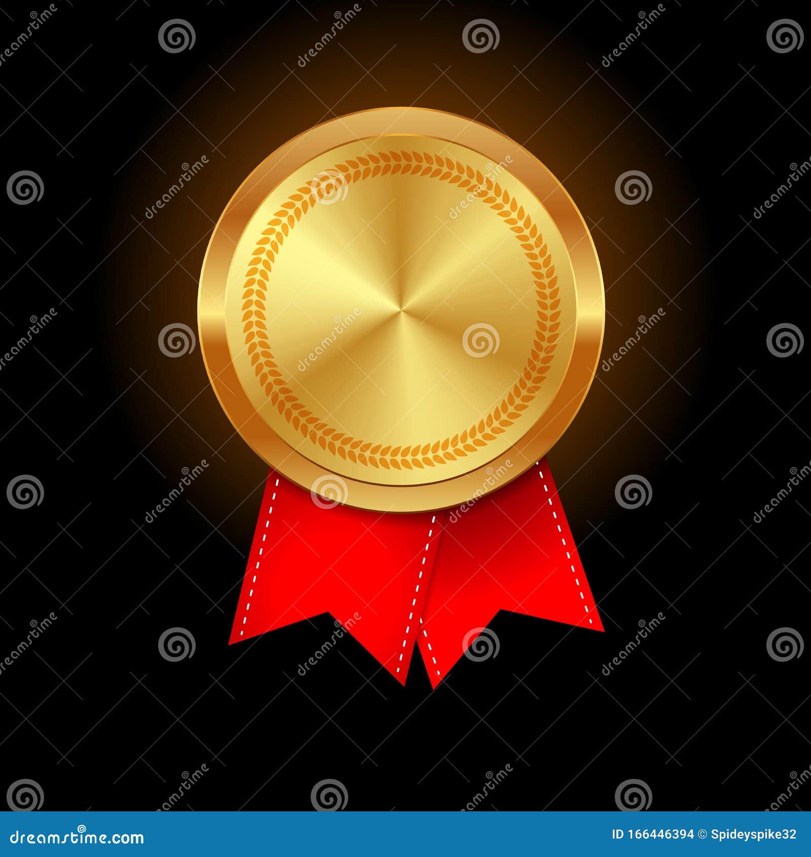 Gold Circle Emblem with Two Red Ribbons. Isolated Vector Illustration ...