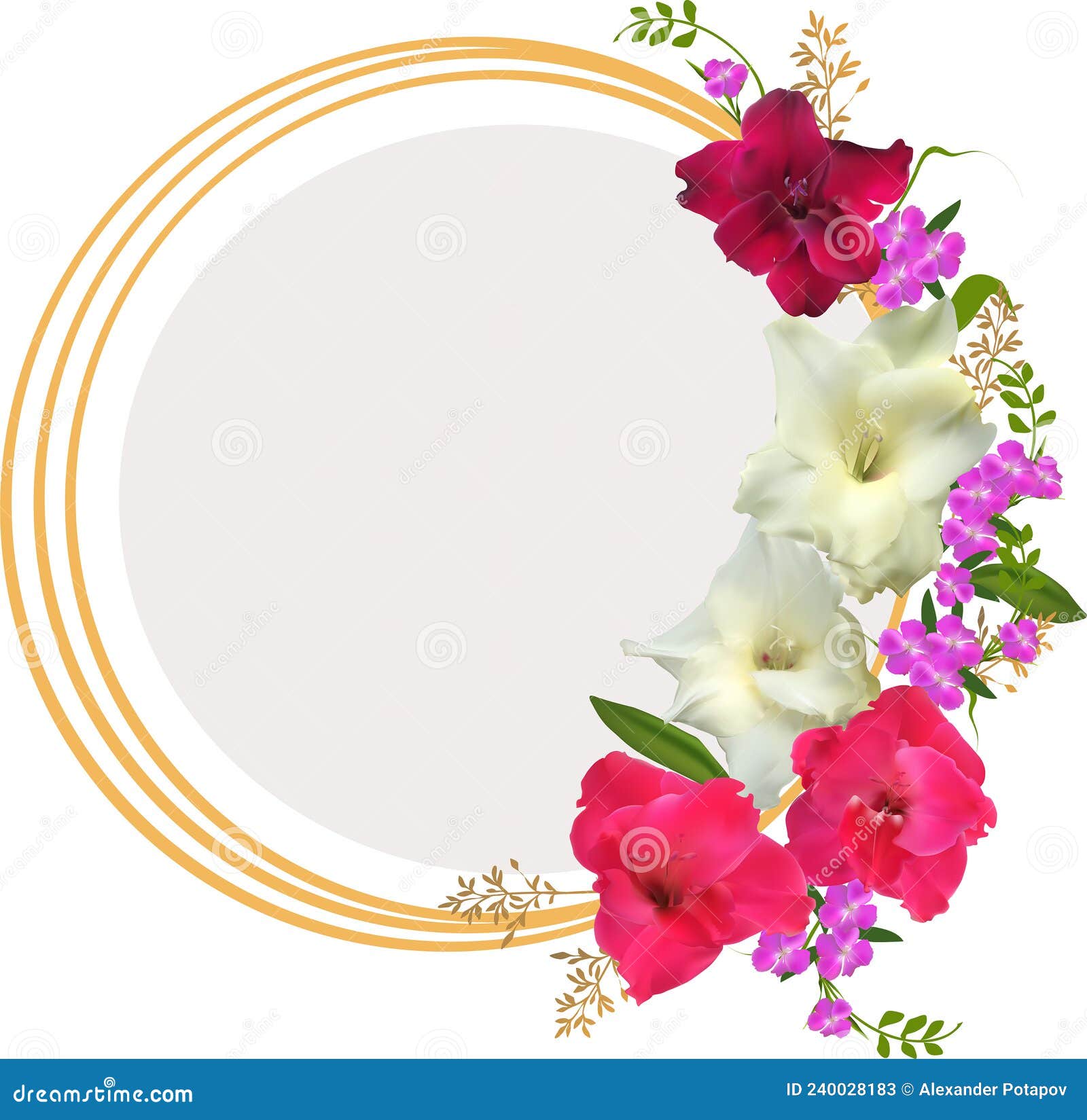 Gold Circle Frame Decorated by Fine Flowers Stock Vector - Illustration ...