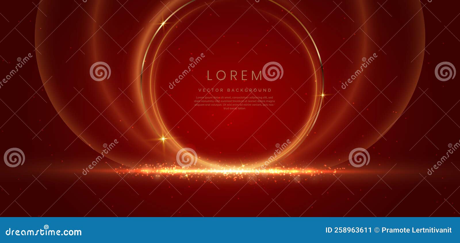 Gold Circle Frame Luxury on Red Elegant Background with Lighting Effect ...