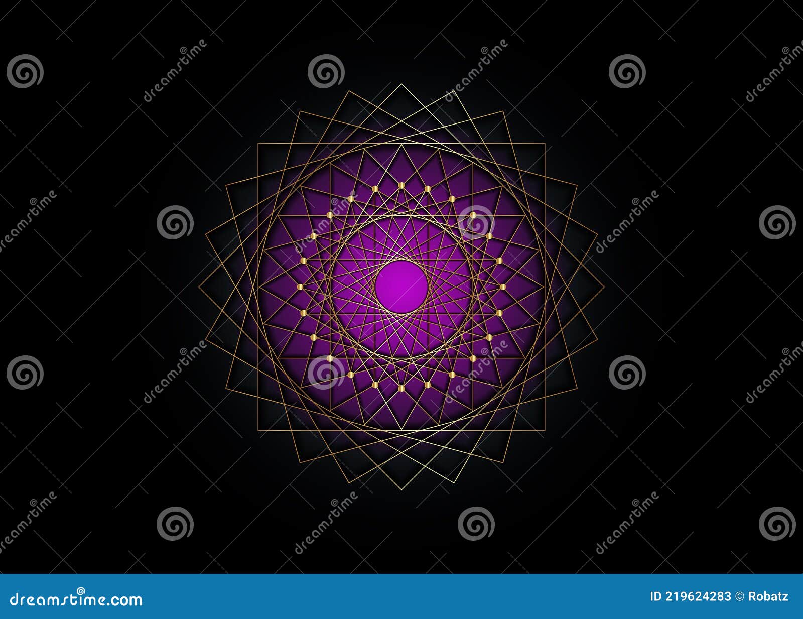 Gold Circle Mandala, Purple Sacred Geometry, Round Frame Sign Geometric ...