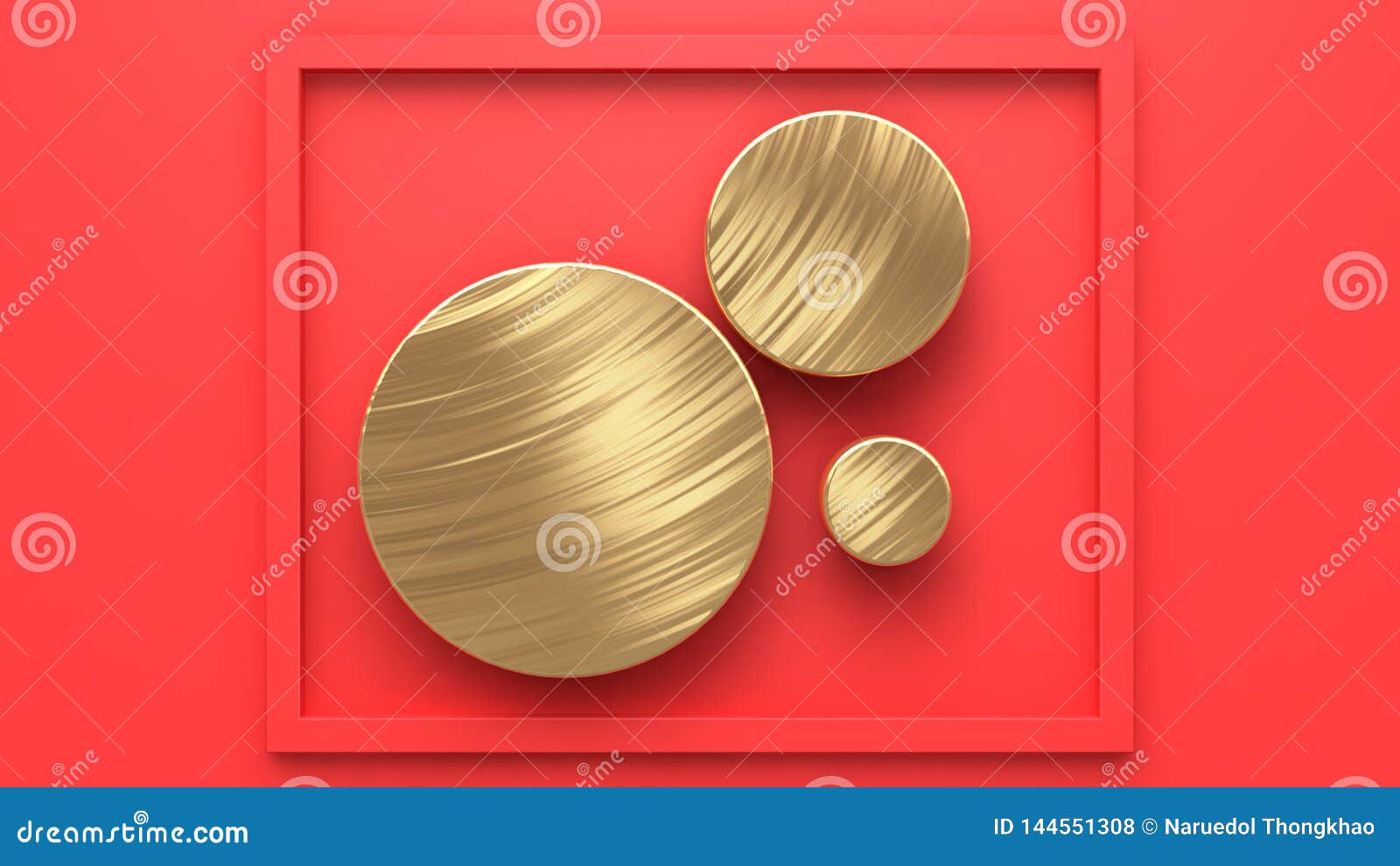 Gold Circle on Red Background Minimal Abstract 3d Render Stock ...