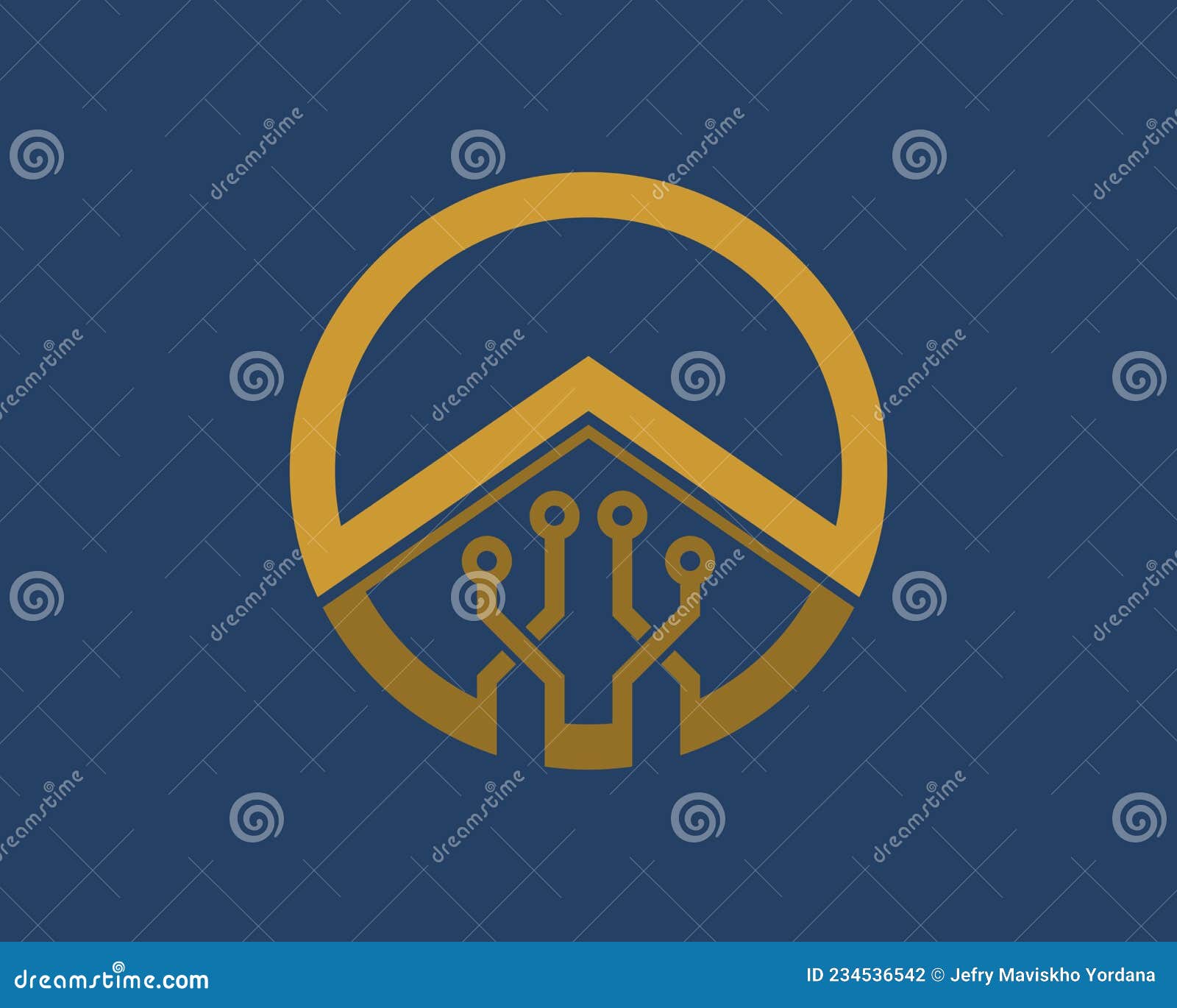 Gold Circle Shape with Circuit Technology Inside Stock Illustration ...