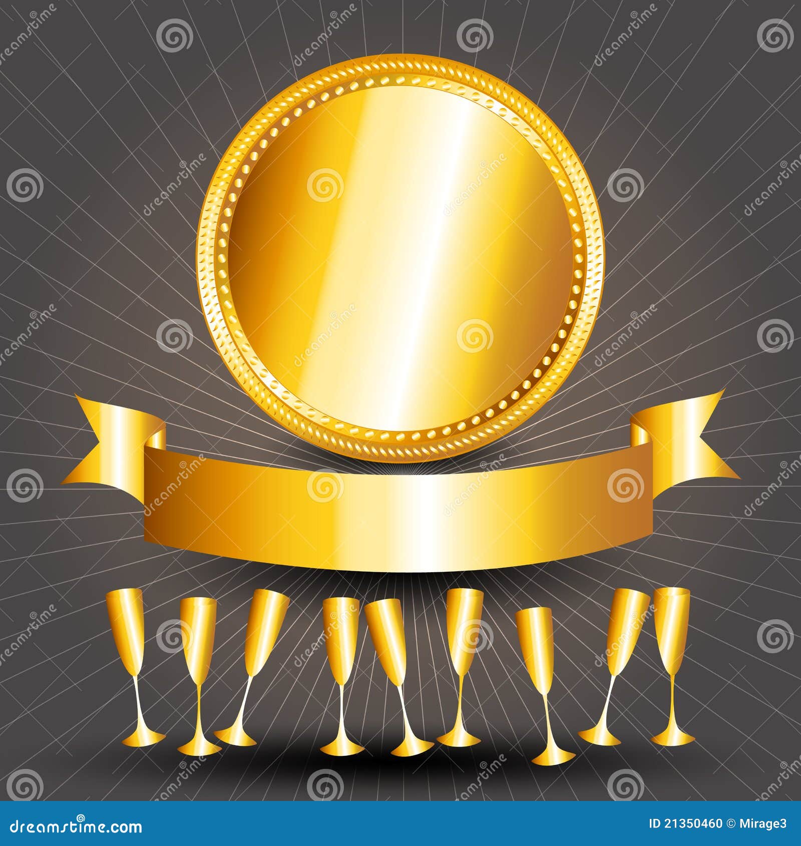 Gold Circle Sign, Cups and Ribbon Banner Stock Illustration ...