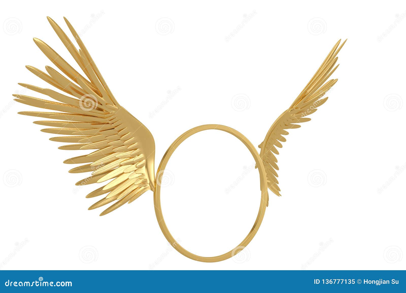 Gold Circle with Wings Isolated on White Background 3D Illustration ...